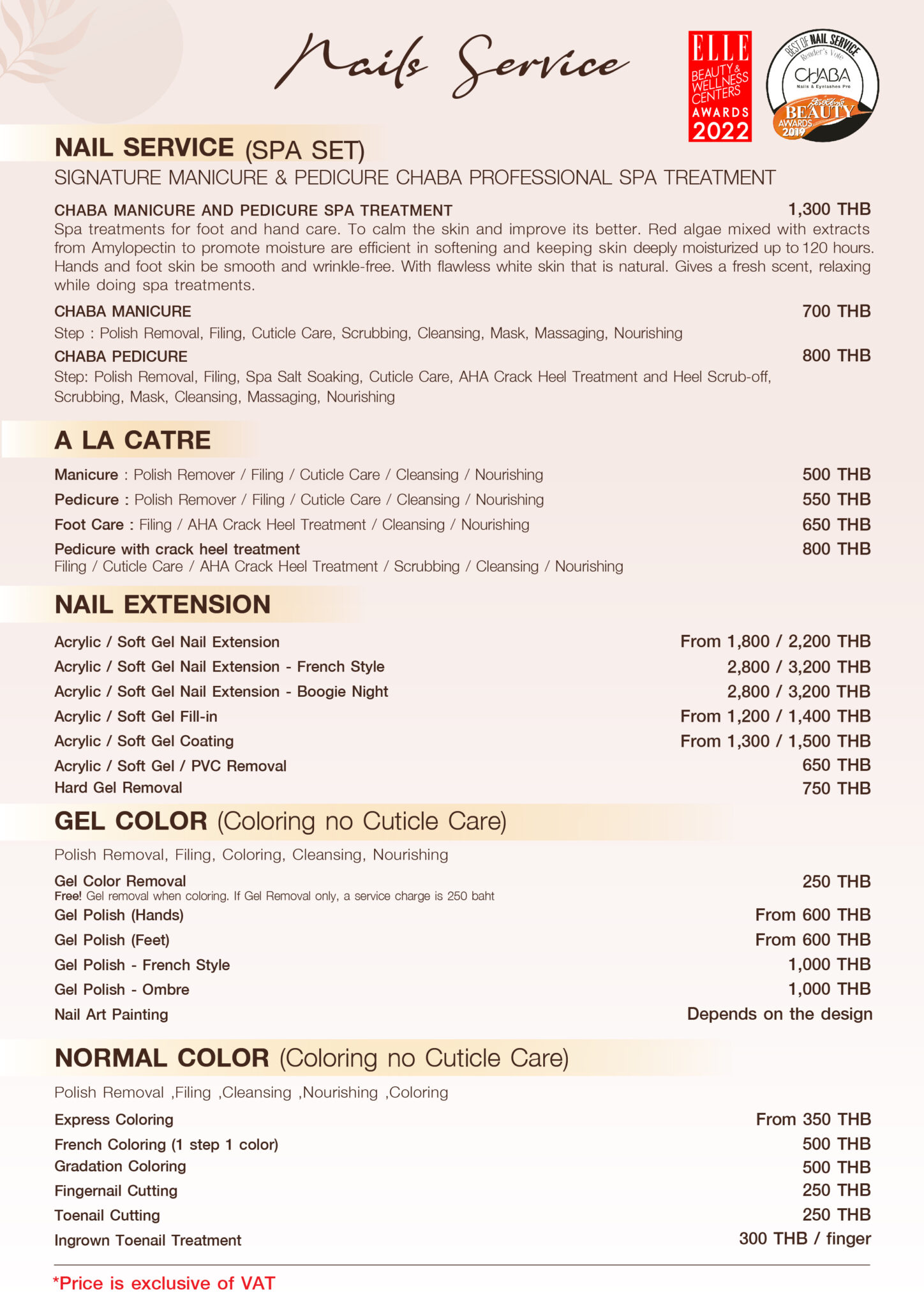 Nails Service Menu - CHABA